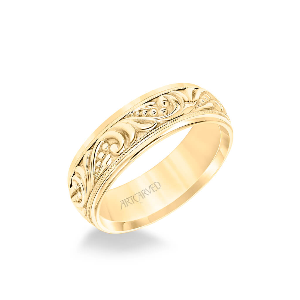 7MM Men's Wedding Band - Engraved Paisley Design with Milgrain Detail ...