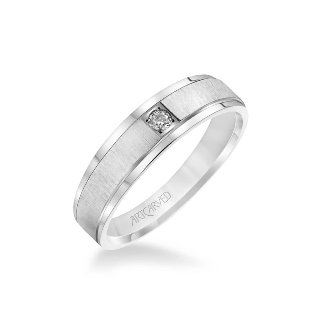 6MM Men s Classic Single Stone Diamond Wedding Band Vertical Brush F ArtCarved Bridal Inc