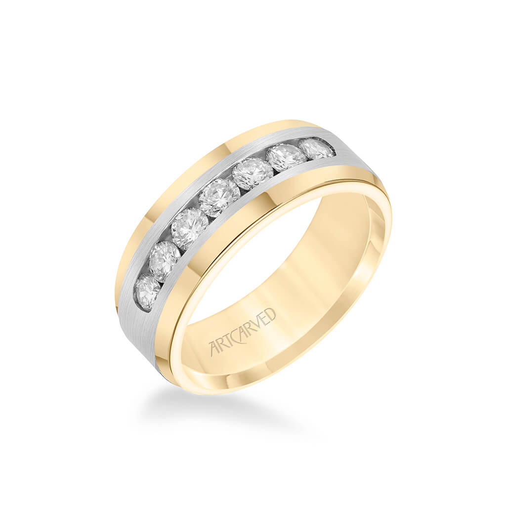 8MM Men's Wedding Band - Channel Set Diamonds and Bevel Edge ...
